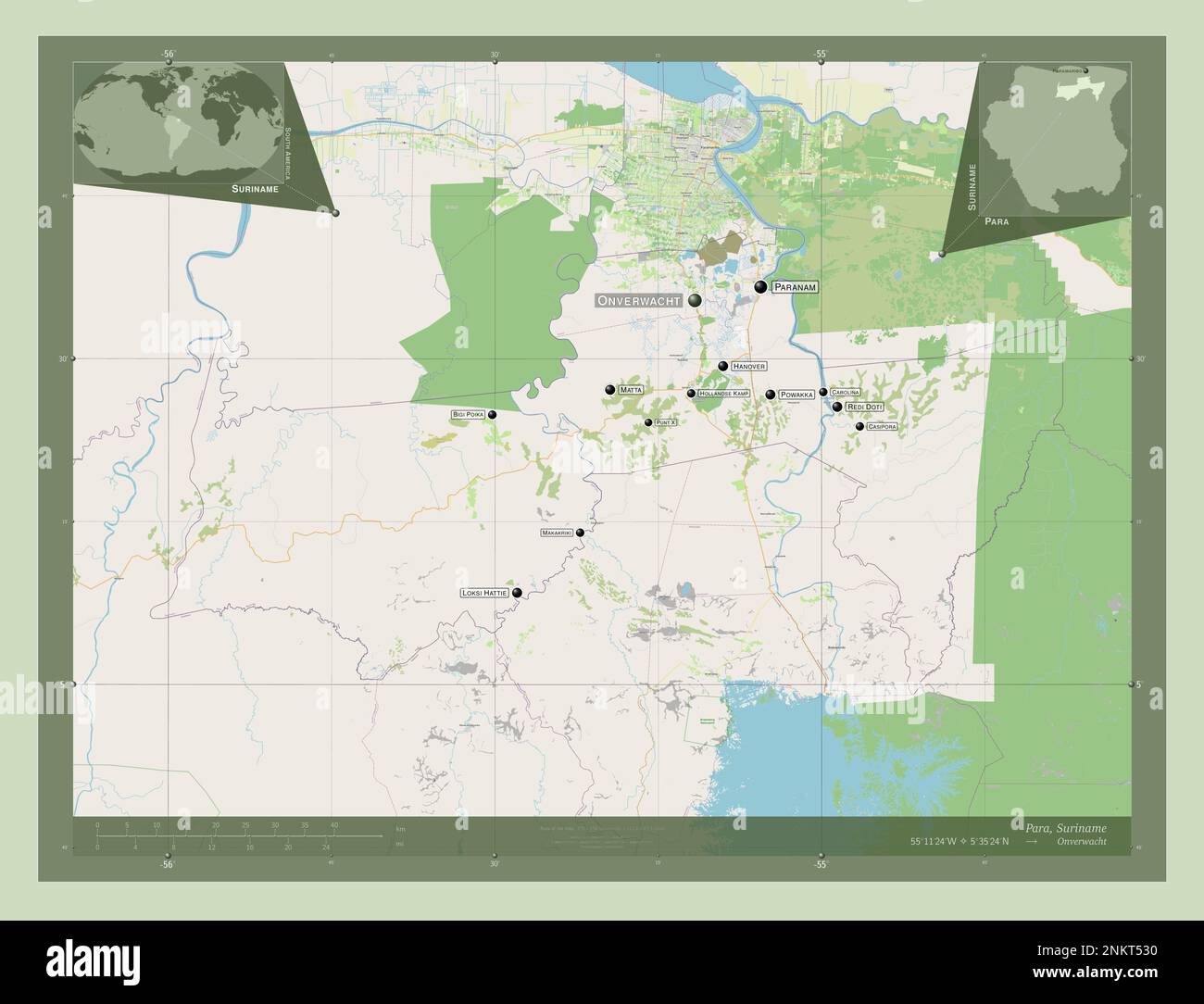 Para, district of Suriname. Open Street Map. Locations and names of ...