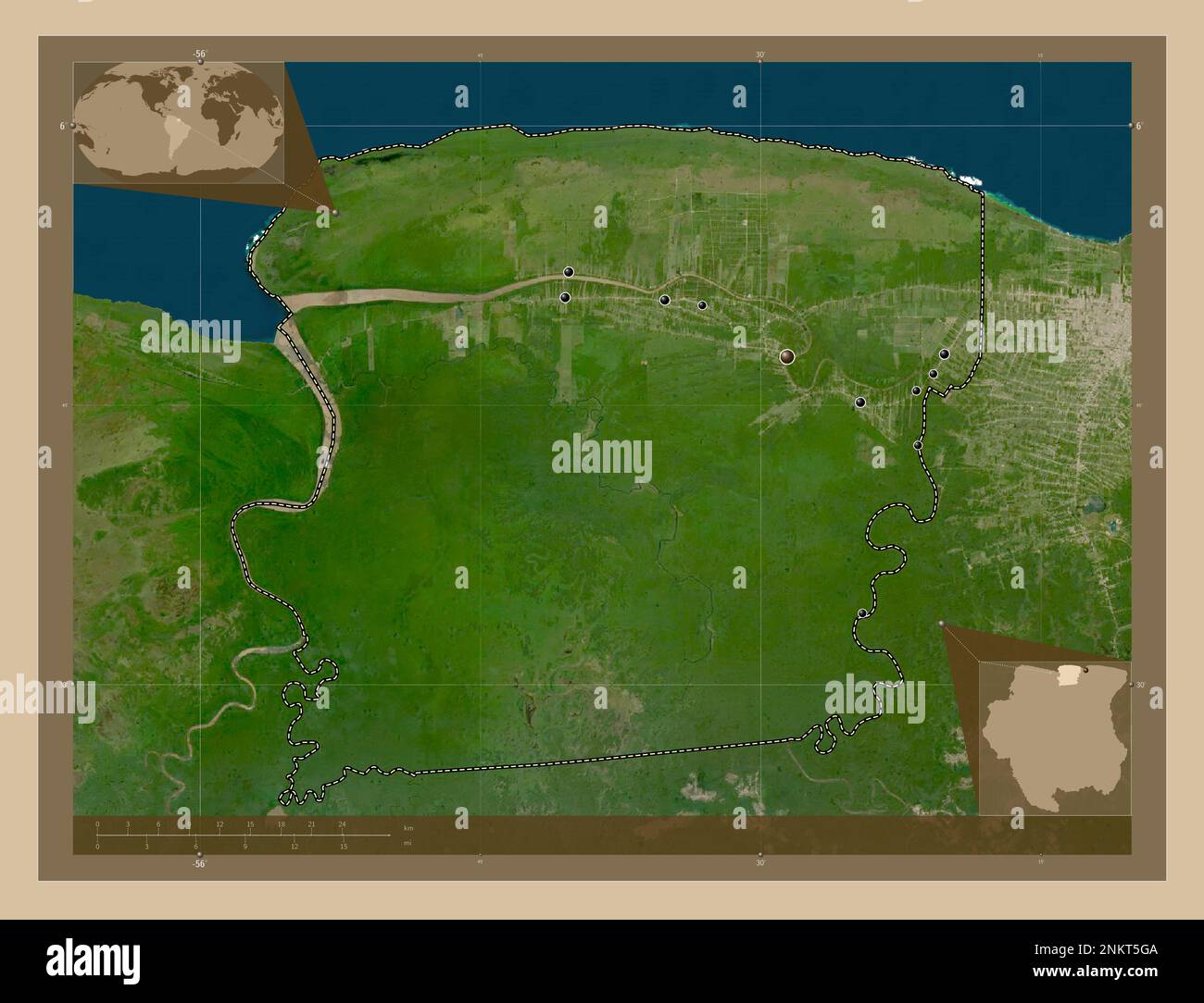 Saramacca, district of Suriname. Low resolution satellite map ...