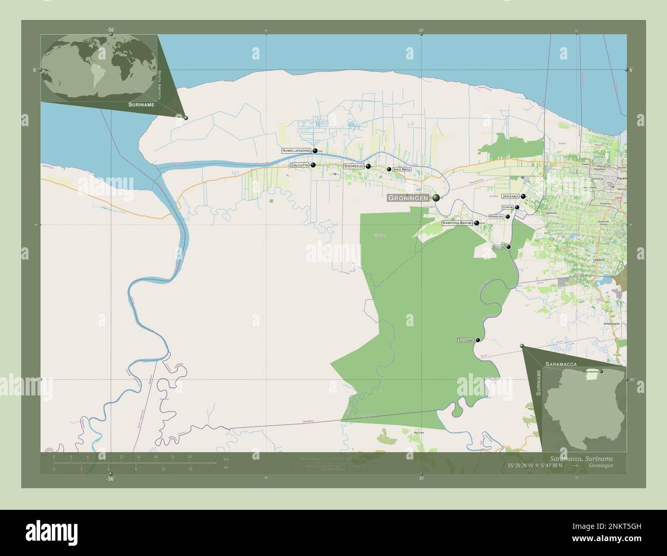 Saramacca, district of Suriname. Open Street Map. Locations and names ...