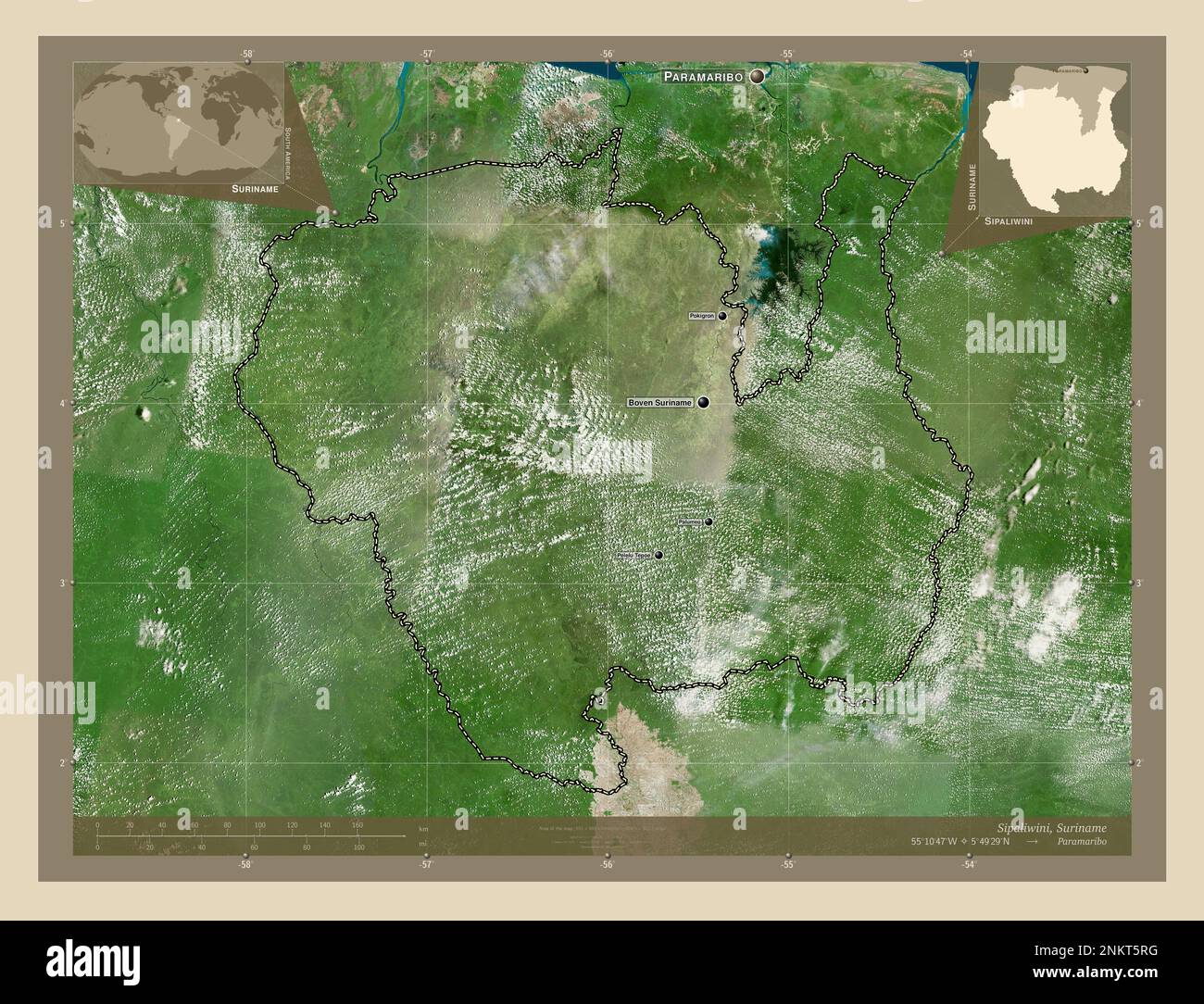 Sipaliwini, district of Suriname. High resolution satellite map ...