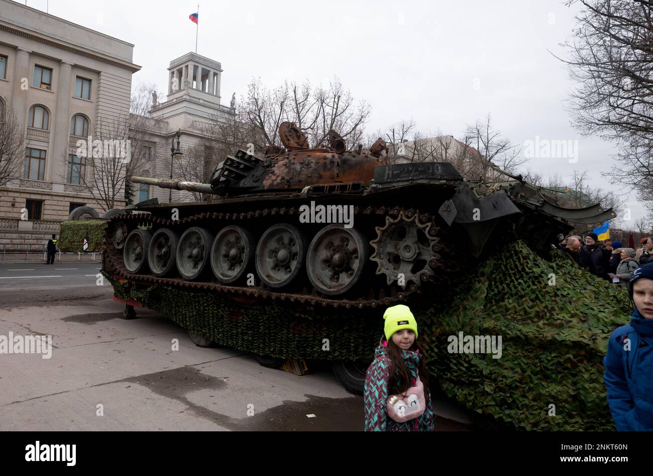 The wreck of a Russian T-72 tank destroyed on the approach to Kyiv is ...