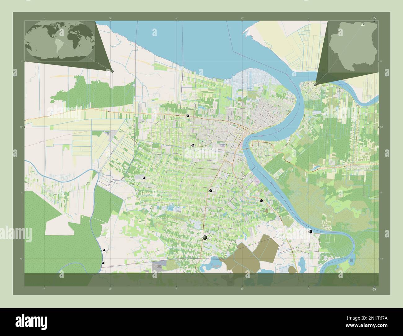 Wanica, district of Suriname. Open Street Map. Locations of major ...