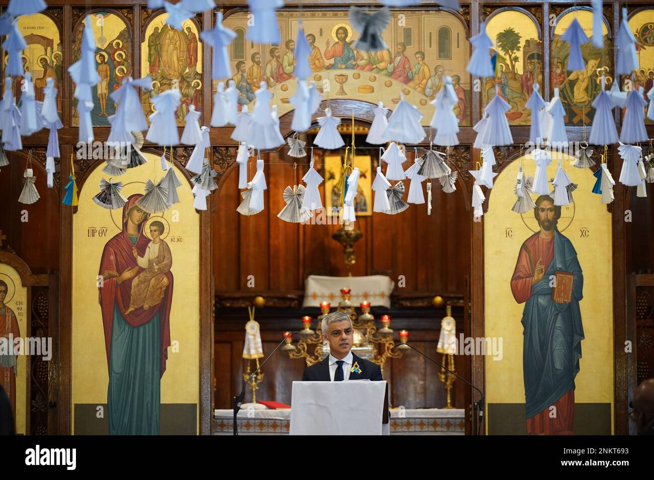 Mayor of London Sadiq Khan speaks during an ecumenical prayer service ...