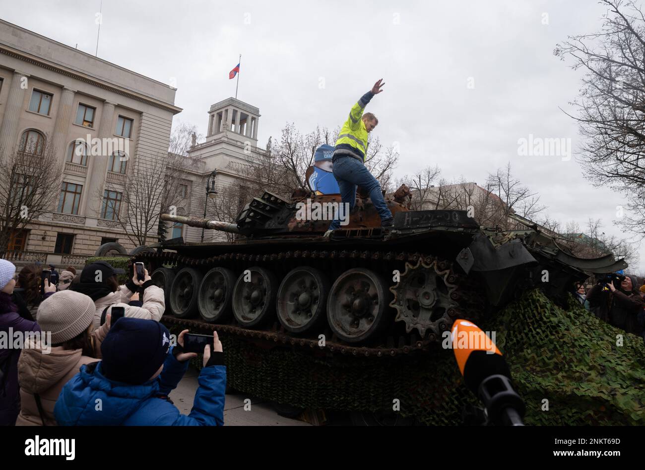 The wreck of a Russian T-72 tank destroyed on the approach to Kyiv is ...
