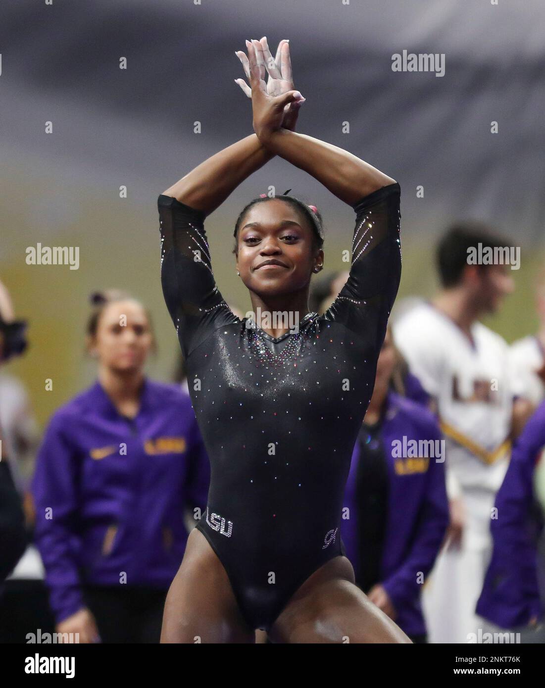 February 5, 2022: LSU's Kiya Johnson begins her floor routine during ...