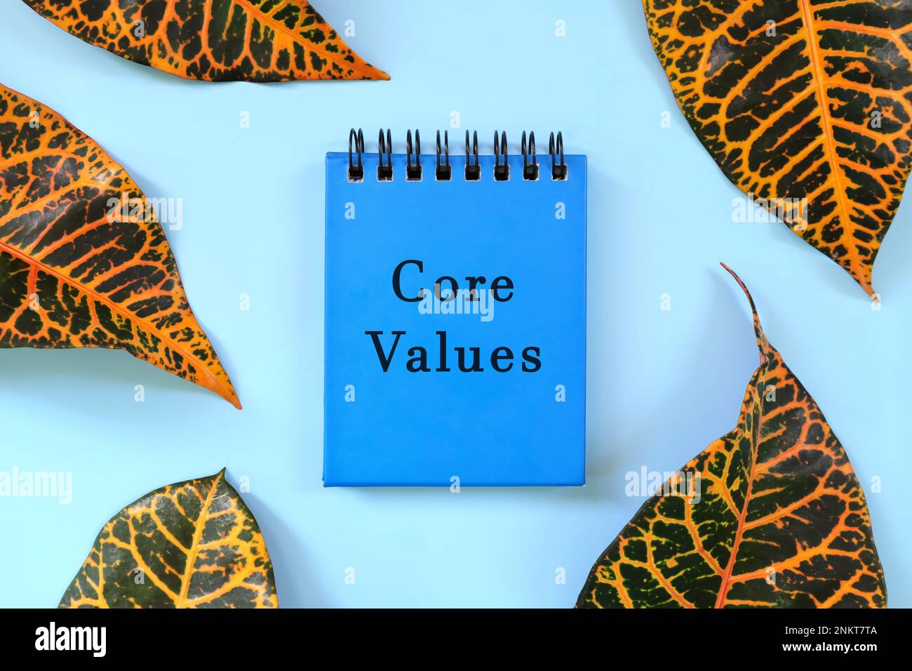 Core values business concept. Word written on blue notepad. Beautiful ...