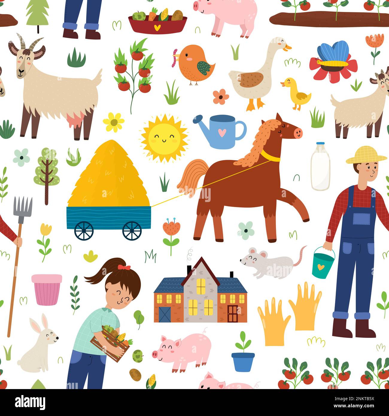 Farm seamless pattern with cute animals. Countryside background Stock ...