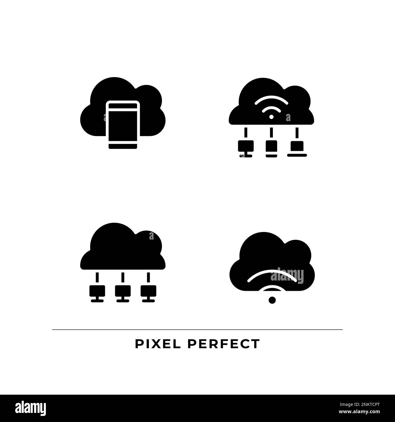 Connect devices to cloud based servers black glyph icons set on white ...