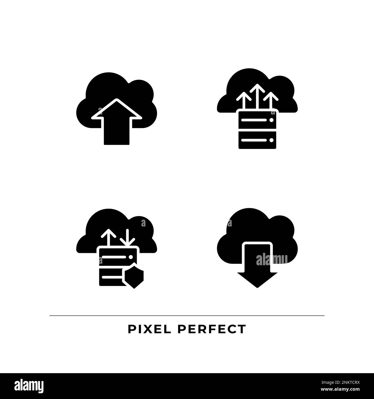 Data exchange via cloud resources black glyph icons set on white space ...