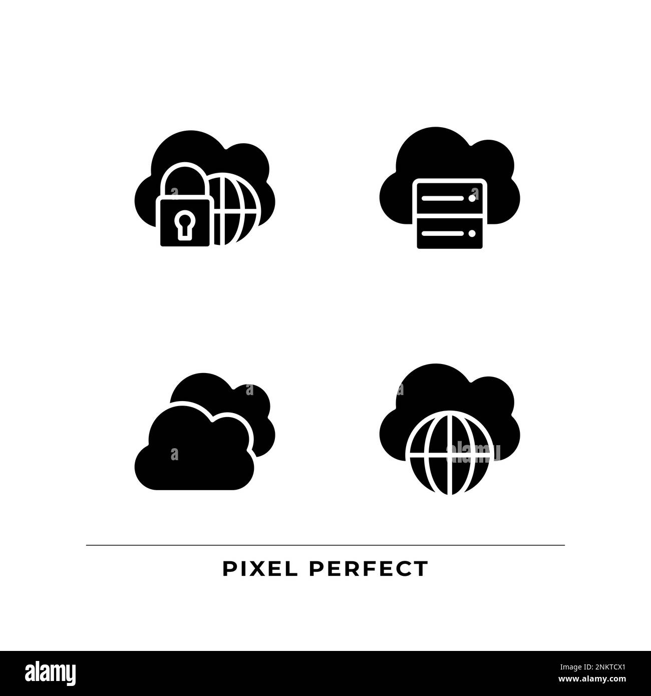 Safe access to cloud based storage black glyph icons set on white space ...