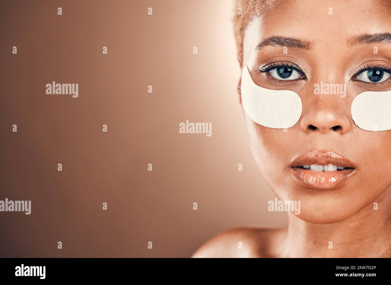 Black woman, eyes and portrait for beauty patch on a mockup background ...