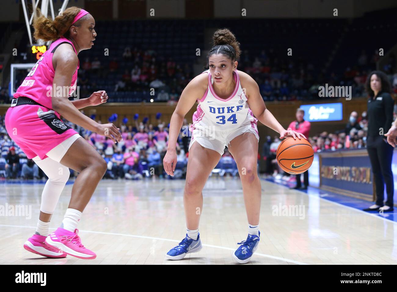 DURHAM, NC - FEBRUARY 13: Duke Blue Devils guard Lexi Gordon (34) looks ...