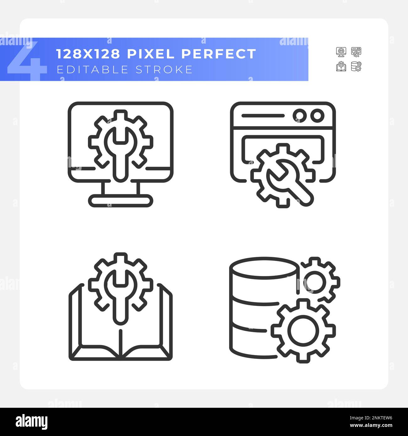 Computer system settings pixel perfect gradient linear vector icons set ...