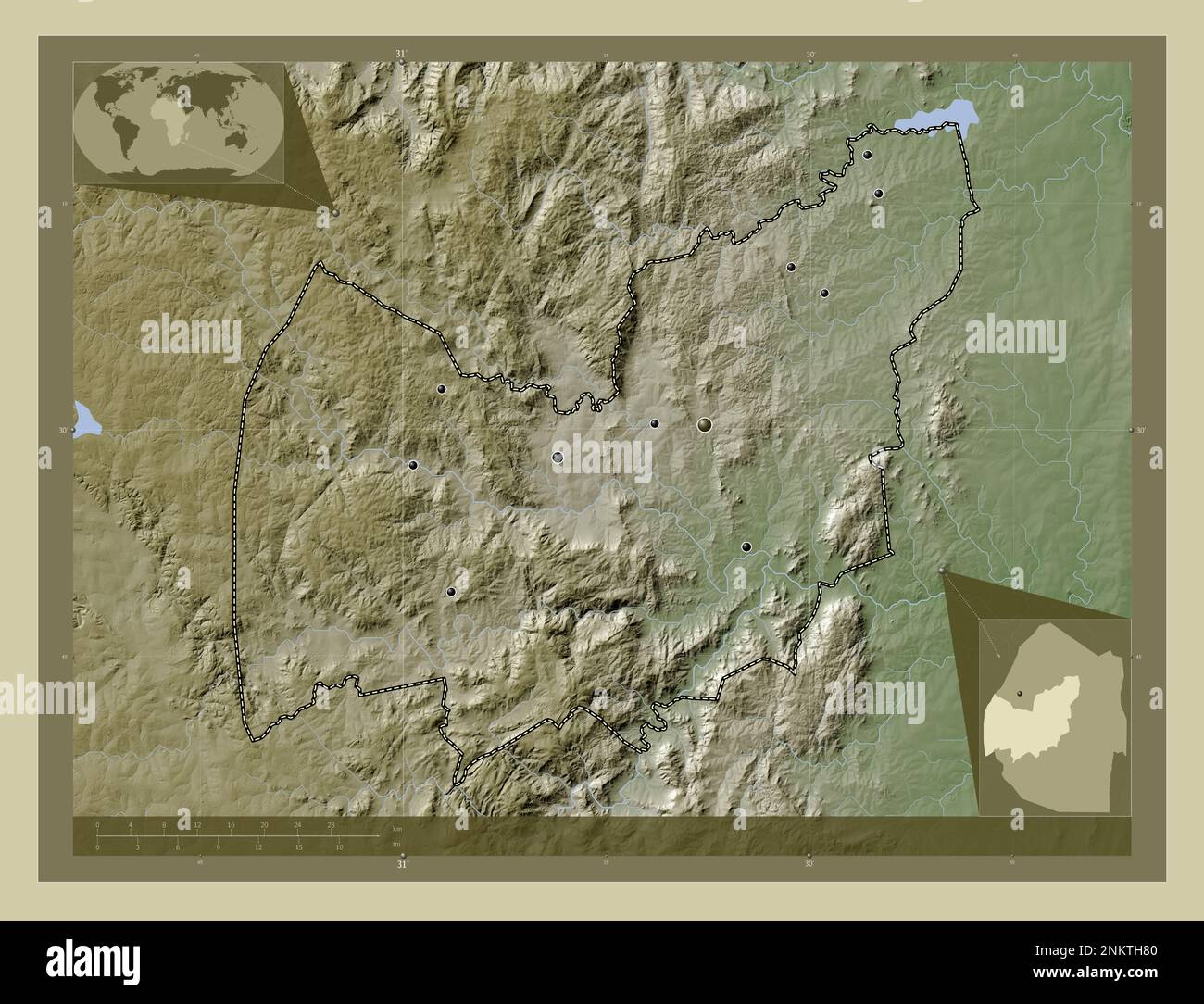 Manzini, district of Eswatini. Elevation map colored in wiki style with ...