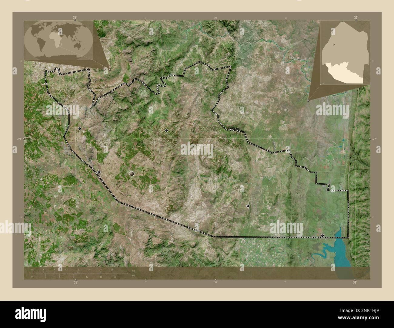 Shiselweni, district of Eswatini. High resolution satellite map ...
