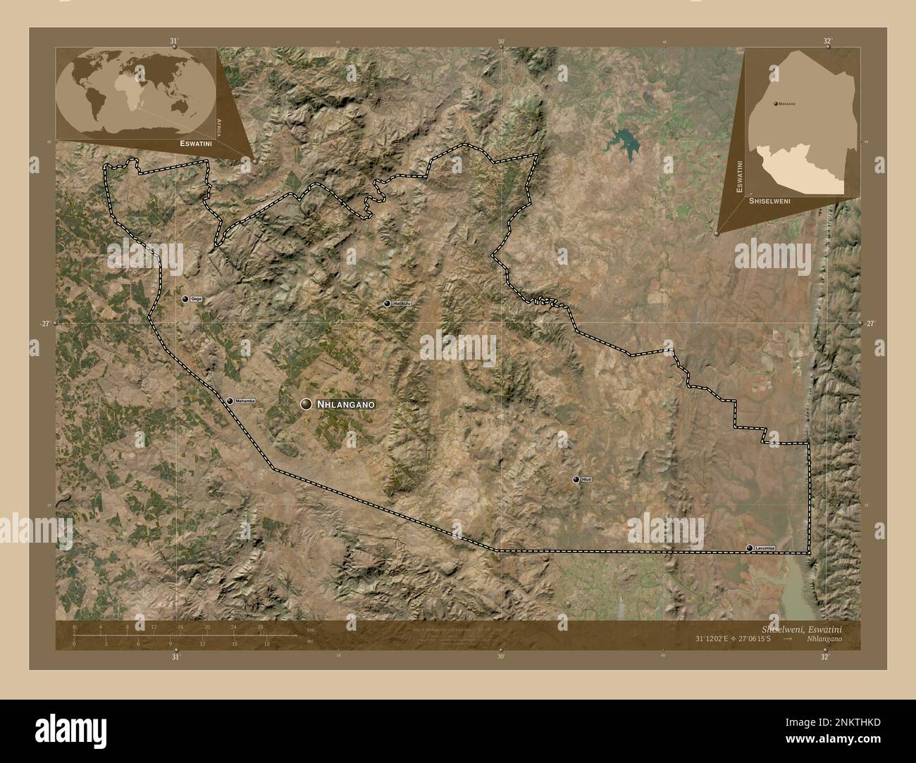 Shiselweni, district of Eswatini. Low resolution satellite map ...