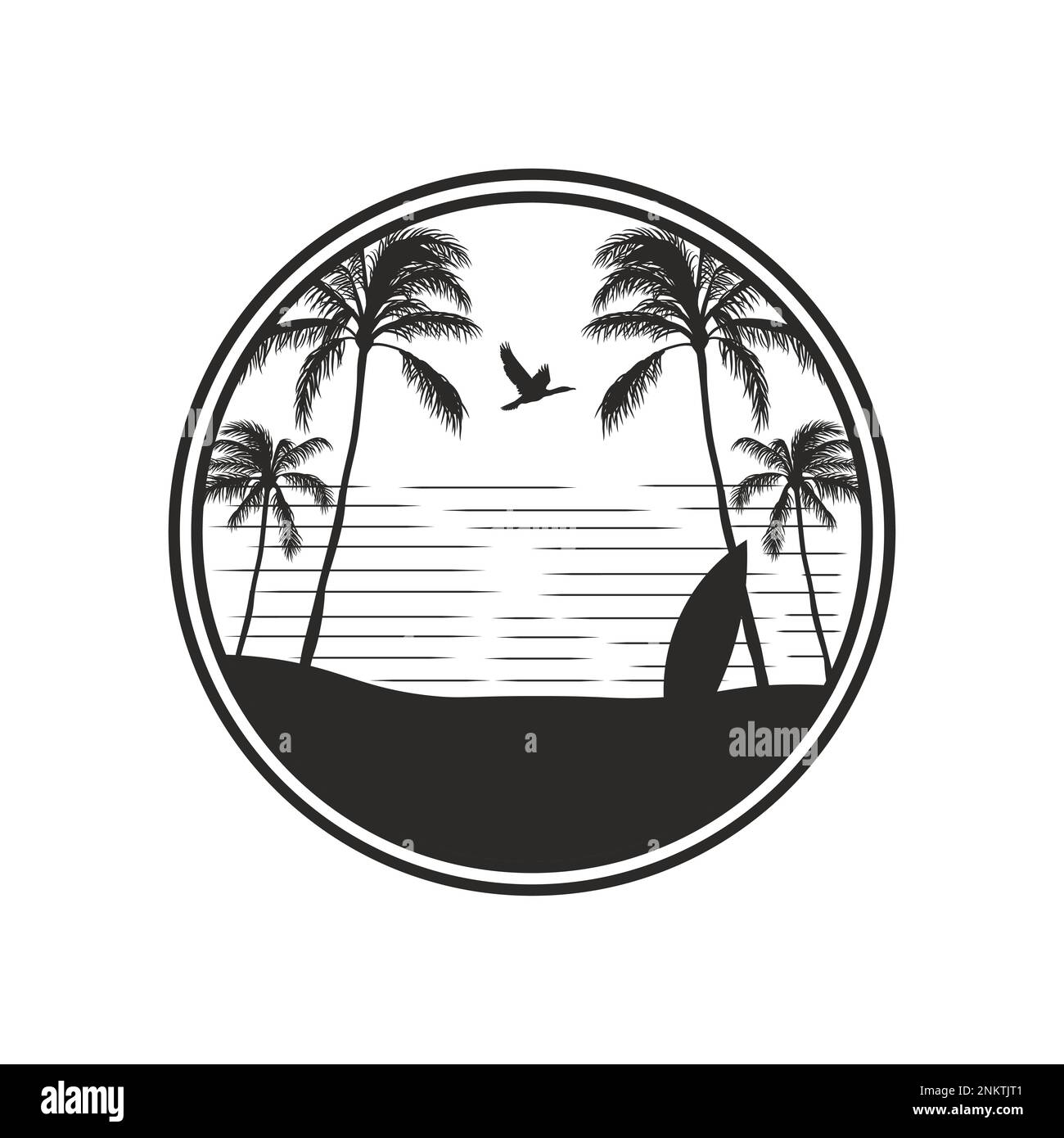 Ocean and beach panoramic landscape. Summer time design artwork ...