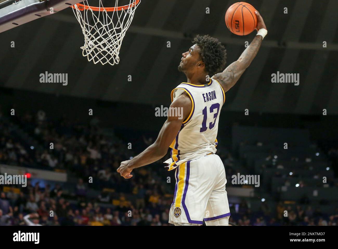 February 12, 2022: LSU's Tari Eason (13) connects on a big dunk during ...