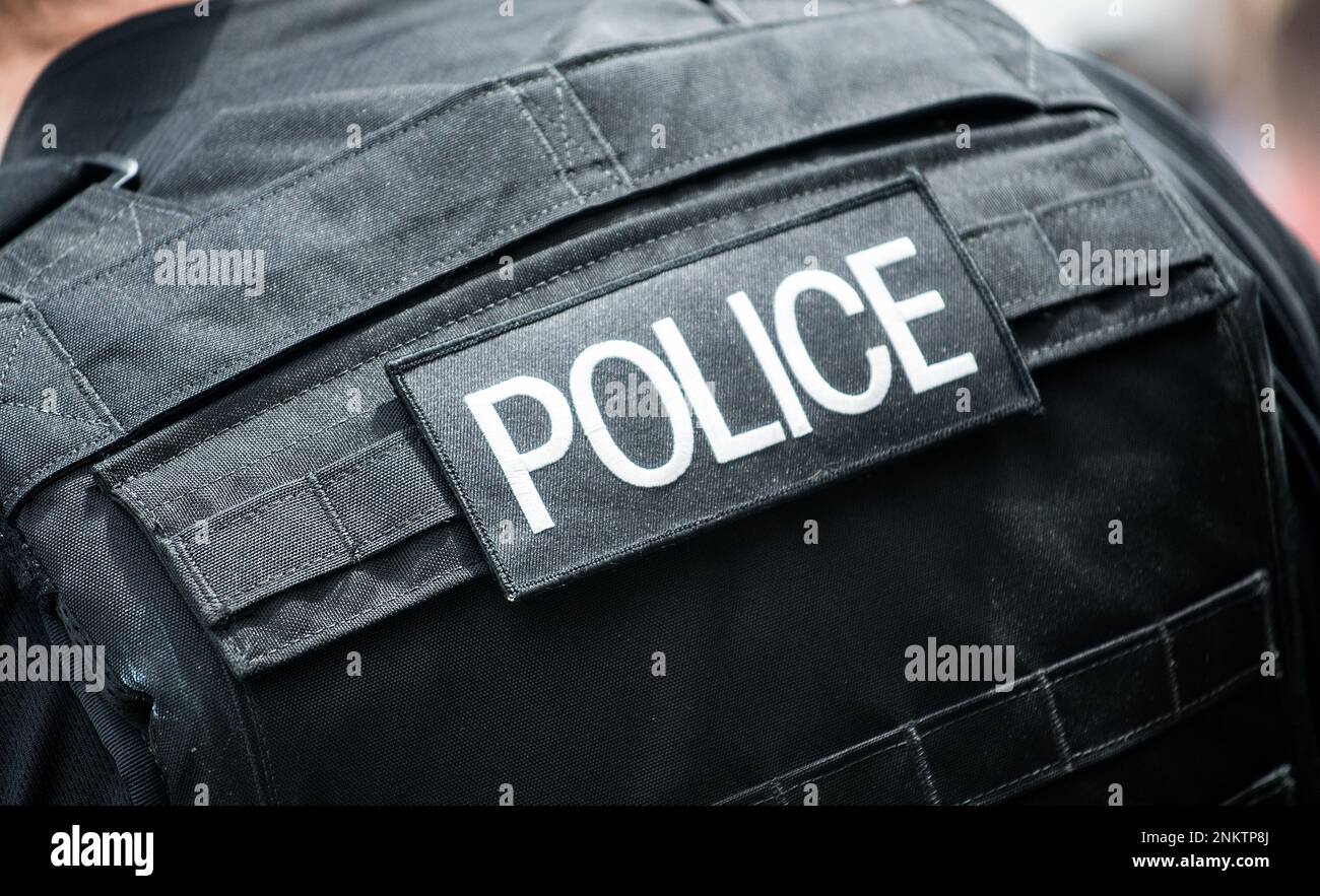 Whitehall, London, UK. 16th July 2016. Police logo patch, being worn on ...