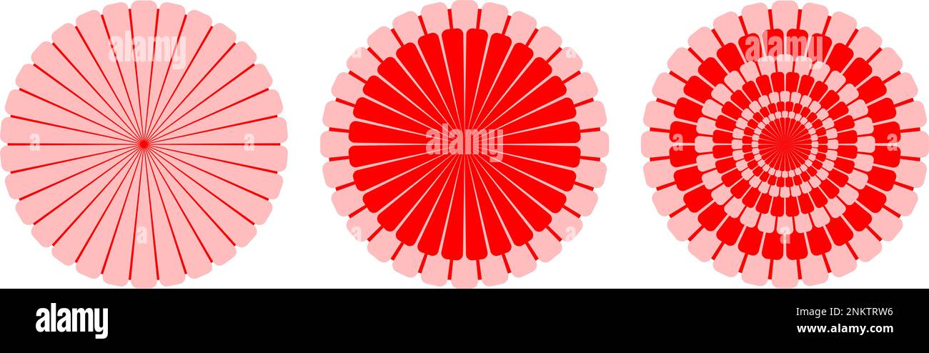 Icon set of decorative geometric circular design element with radial ...