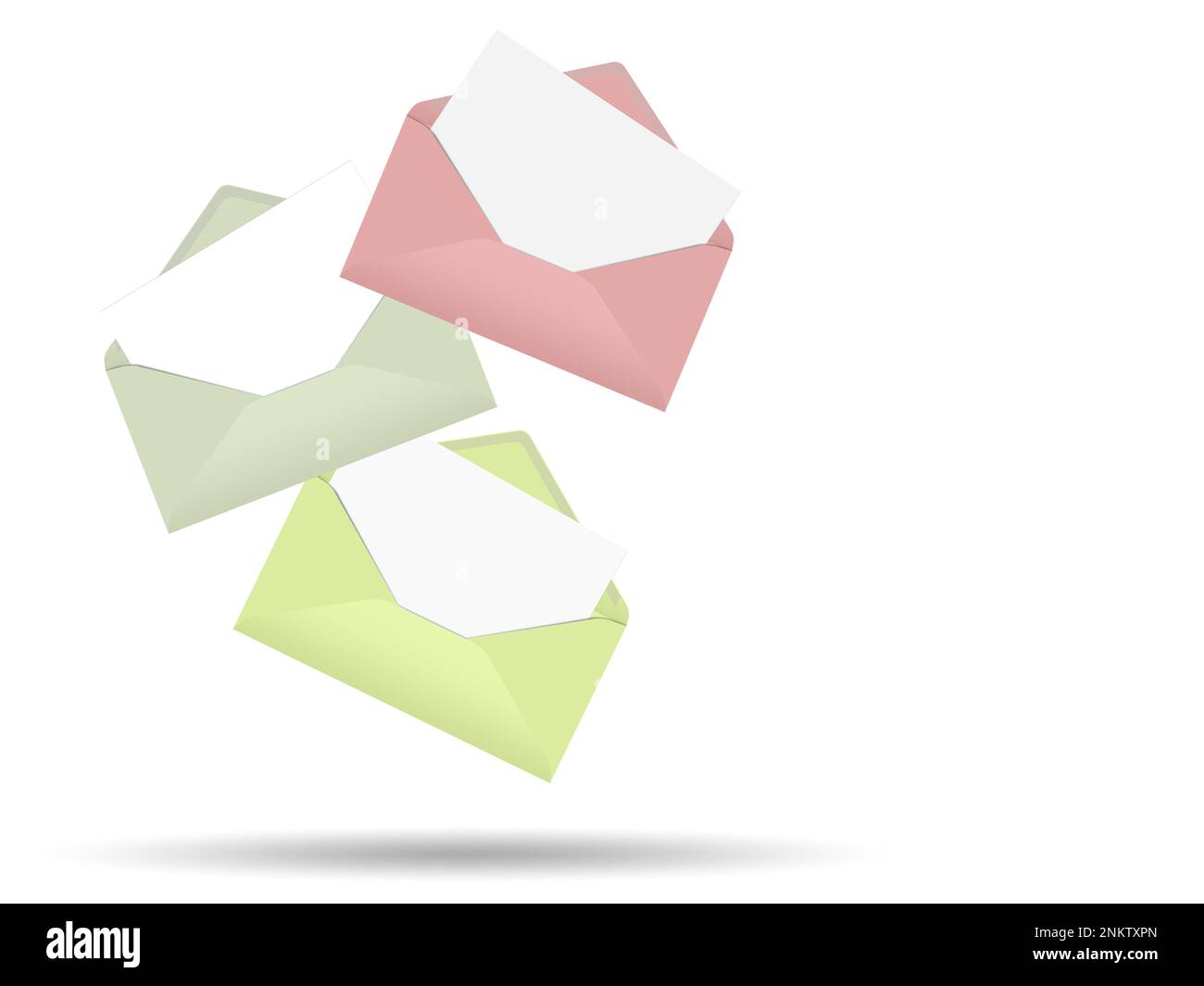 Three colorful envelopes against white background, 3D illustration ...