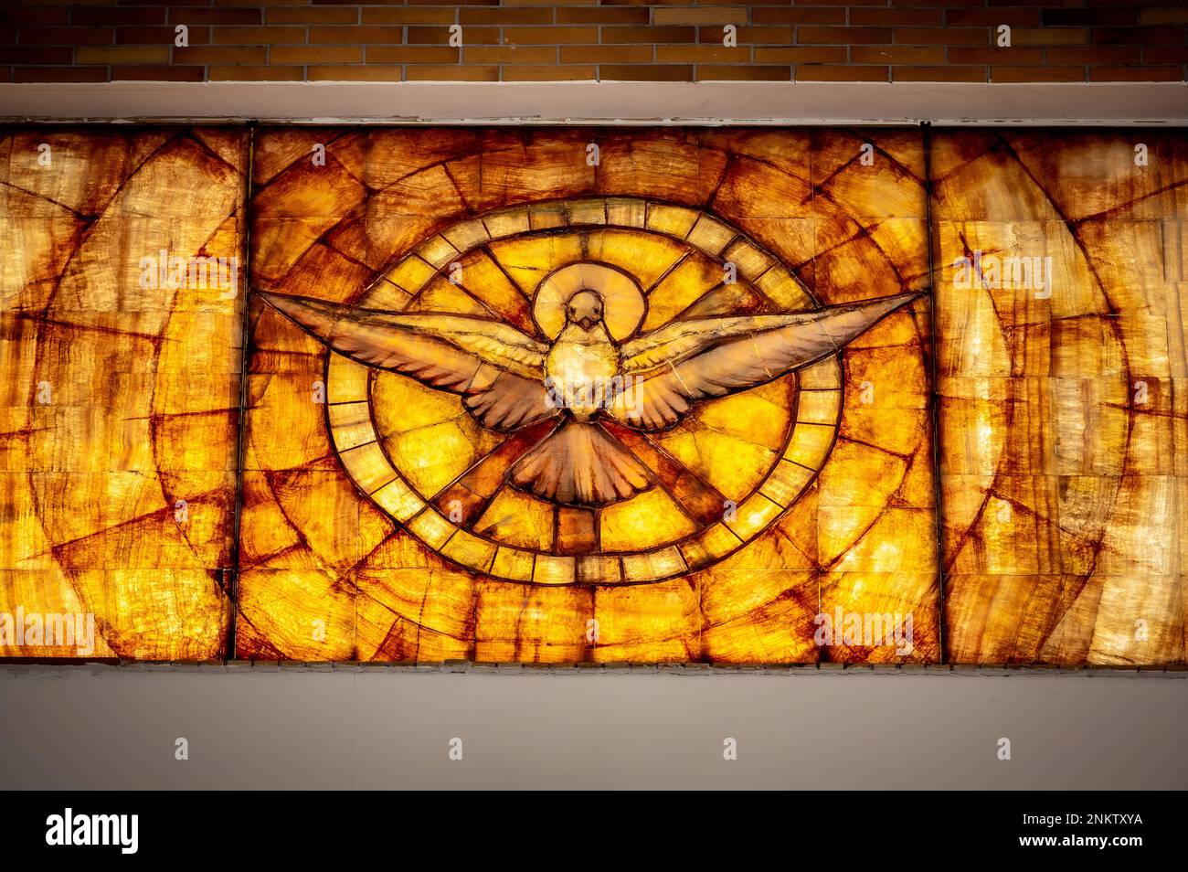 interiors and details in catholic church stained glass window with the ...