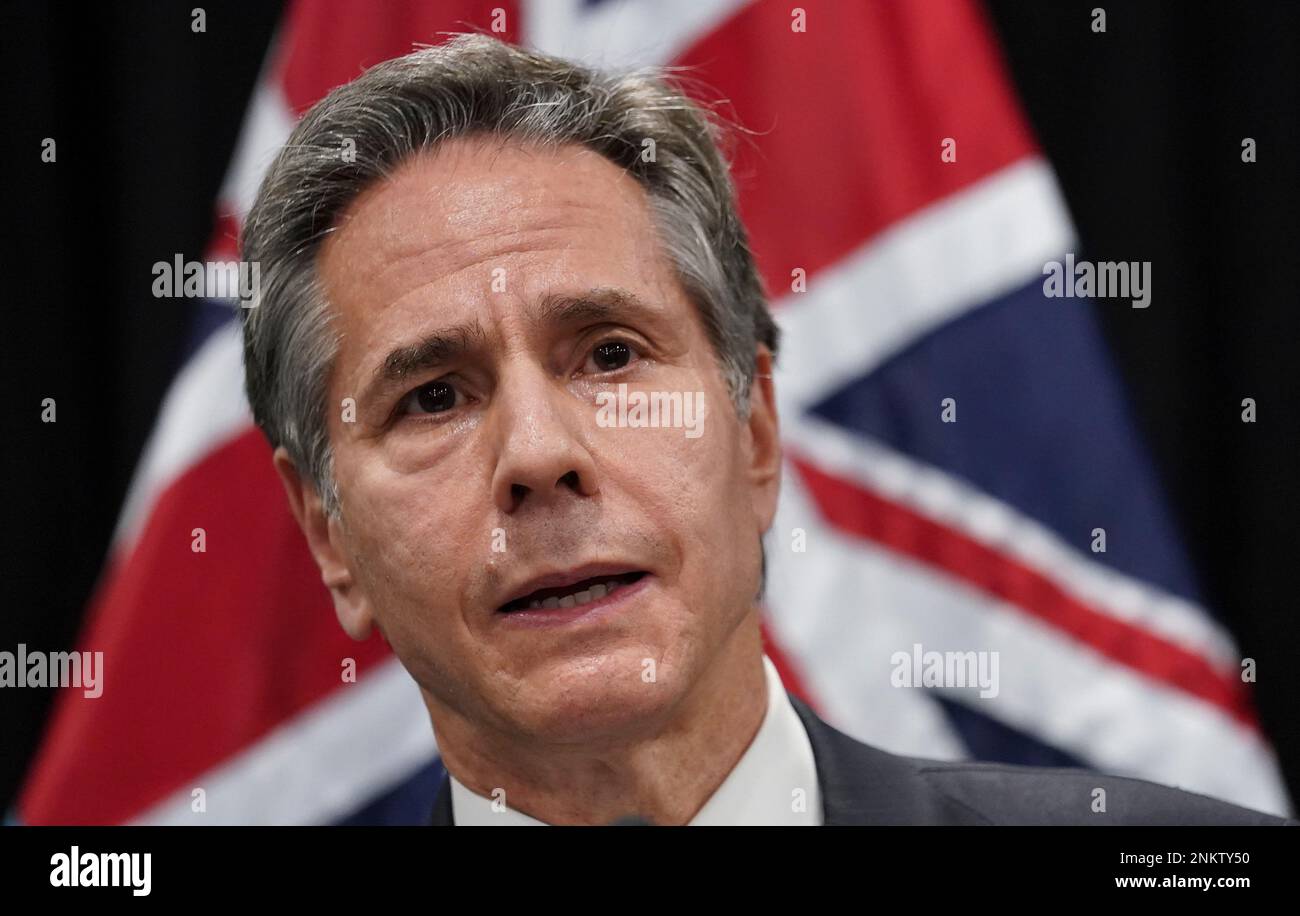 U.S. Secretary of State Antony Blinken speaks in a joint press ...