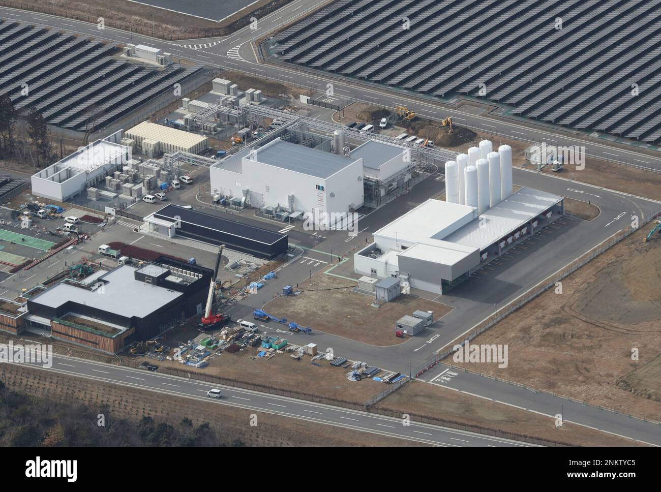 An aerial photo shows Fukushima Hydrogen Energy Research Field, FH2R ...