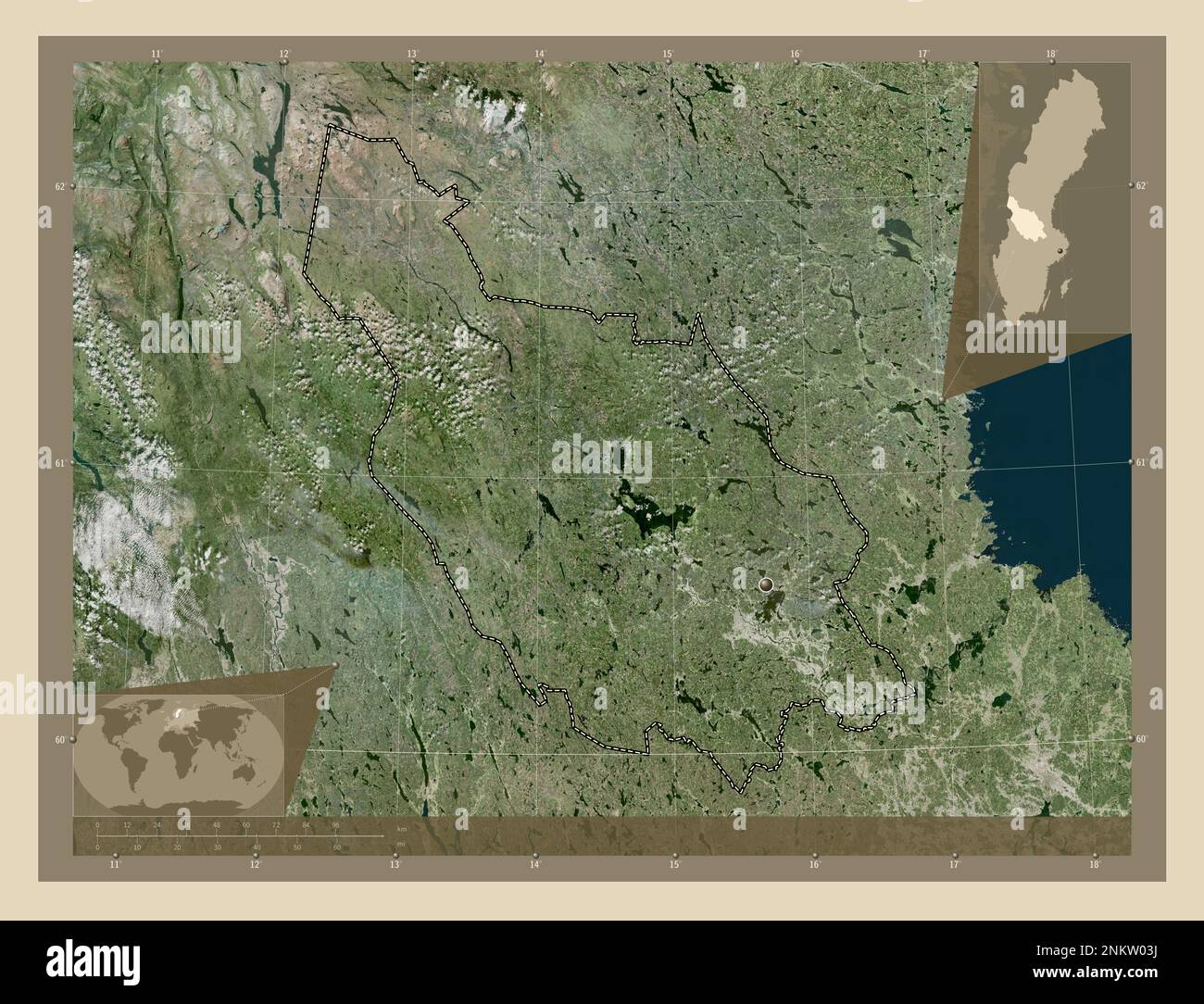 Dalarna, county of Sweden. High resolution satellite map. Corner ...