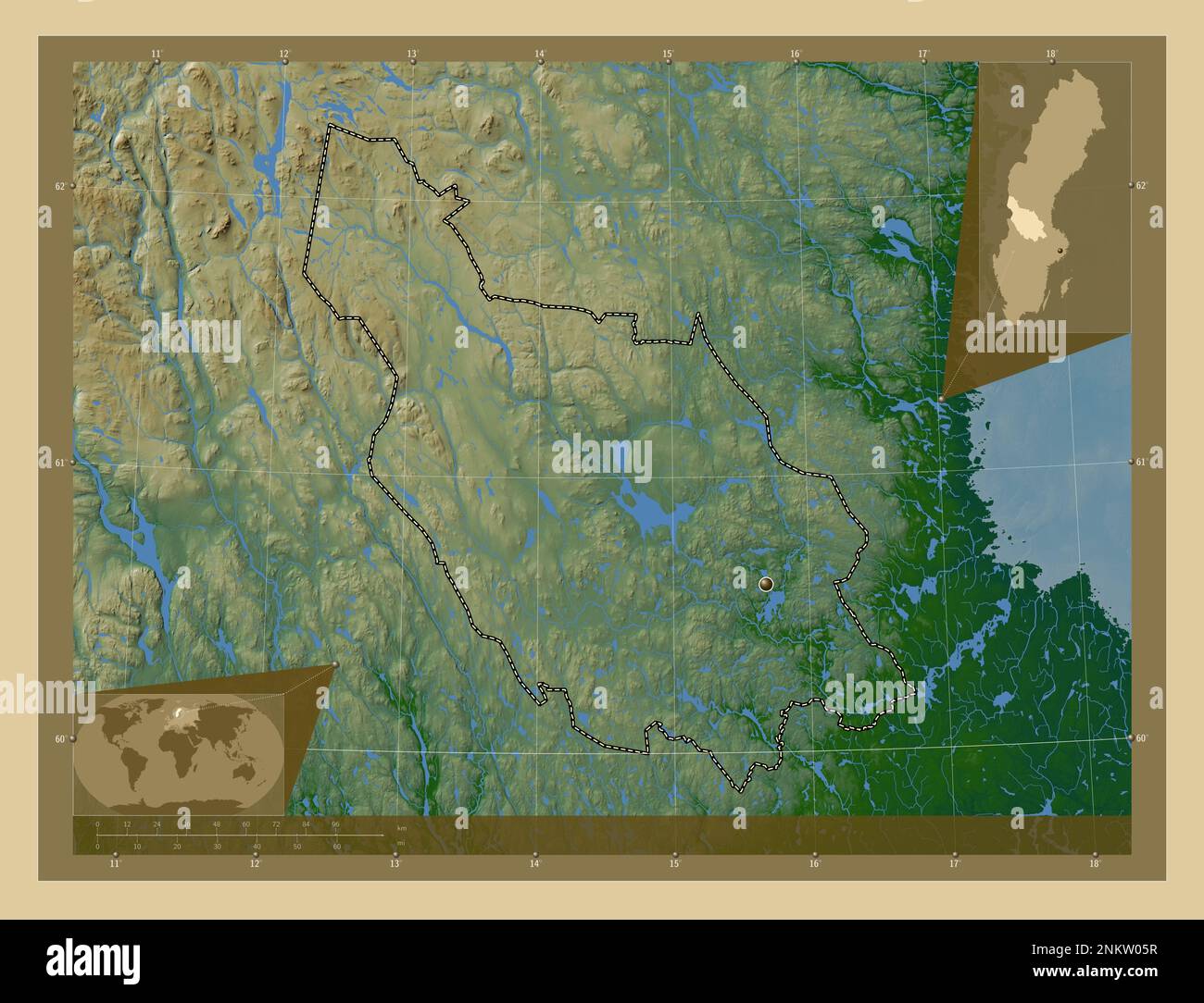 Dalarna County Of Sweden Colored Elevation Map With Lakes And Rivers Corner Auxiliary