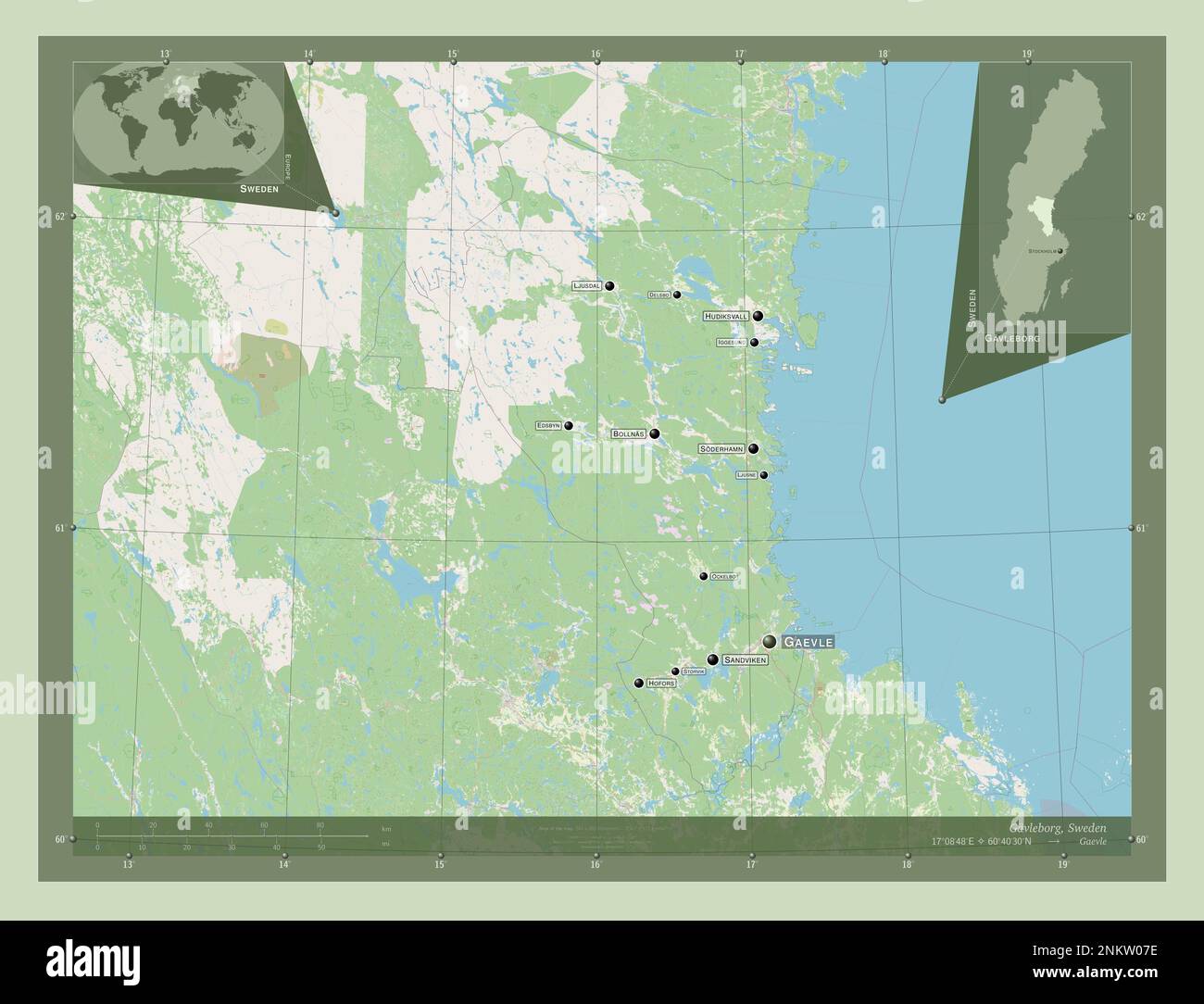 Gavleborg, county of Sweden. Open Street Map. Locations and names of ...