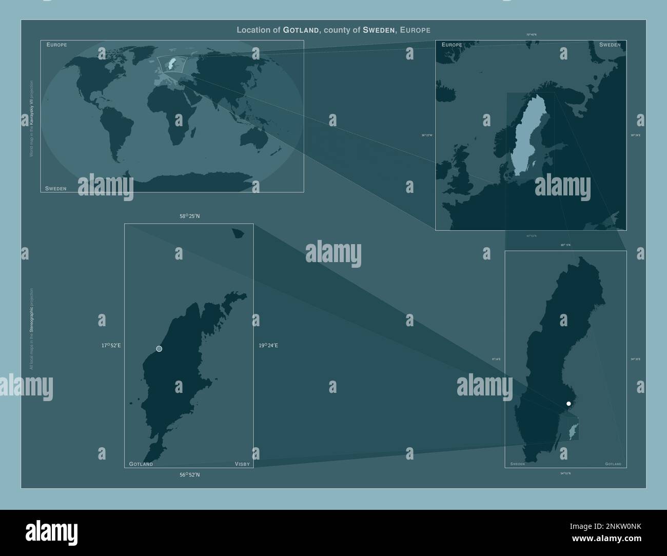 Gotland, county of Sweden. Diagram showing the location of the region ...