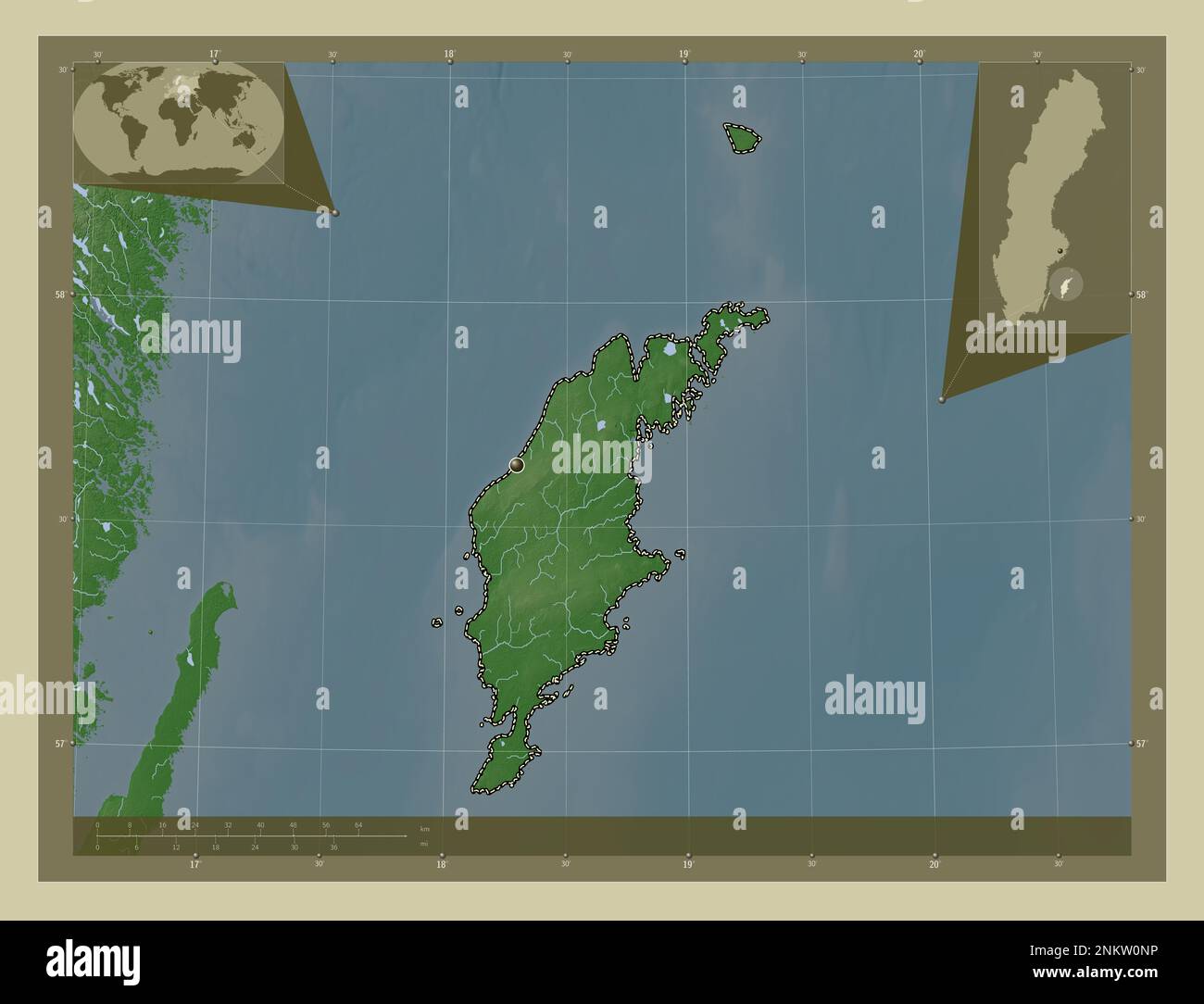 Gotland, county of Sweden. Elevation map colored in wiki style with ...