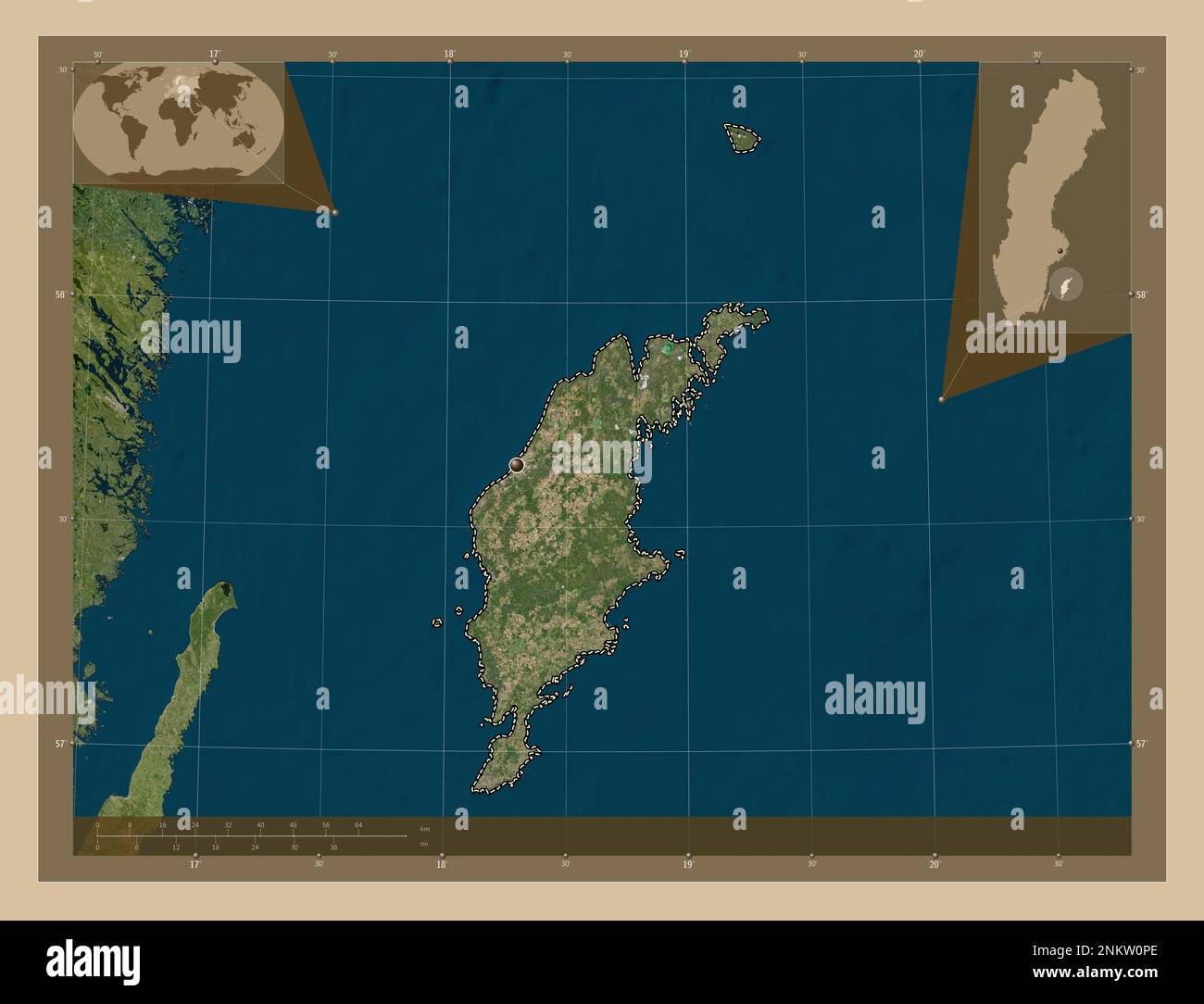 Gotland, county of Sweden. Low resolution satellite map. Corner ...