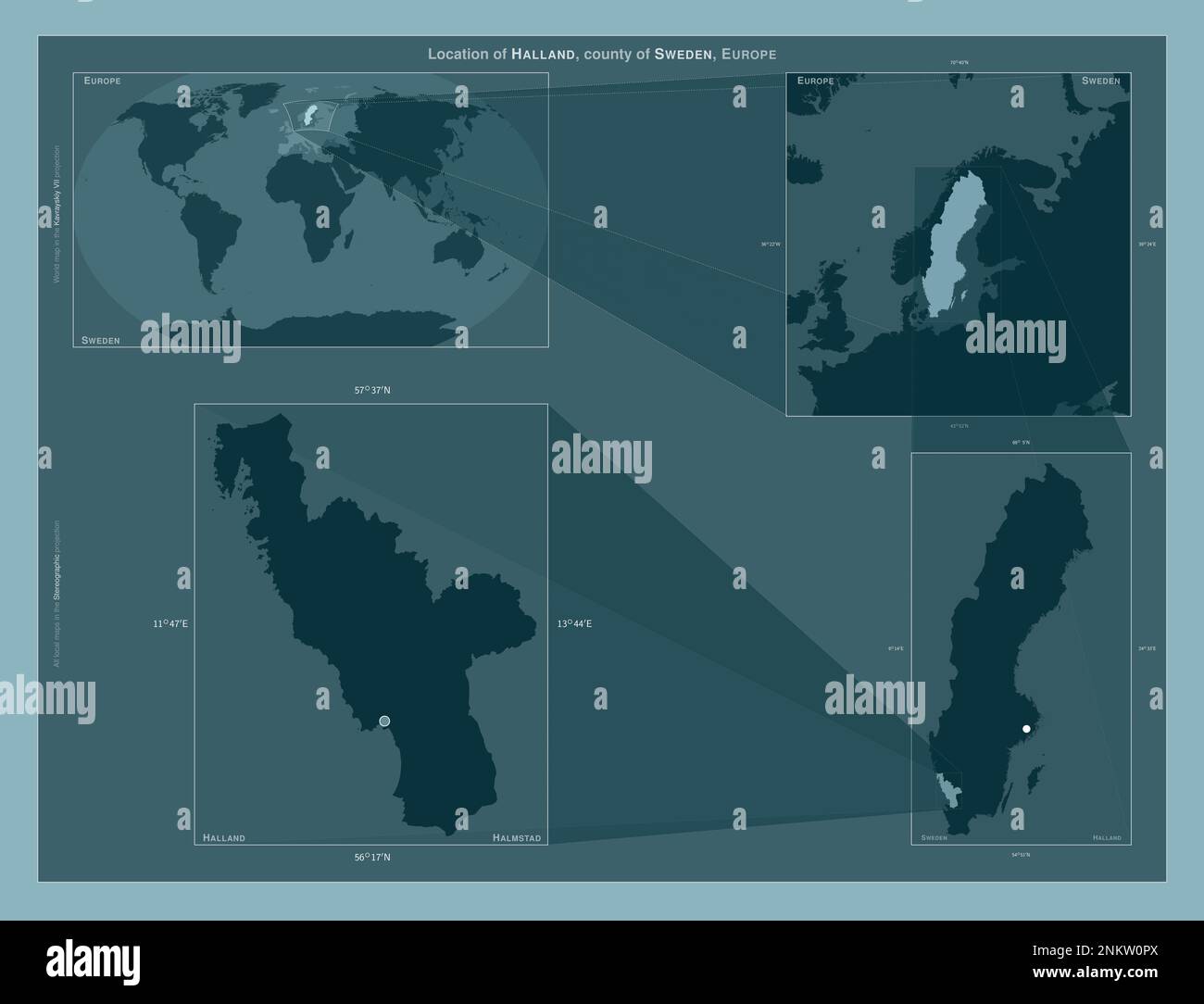 Halland, county of Sweden. Diagram showing the location of the region ...