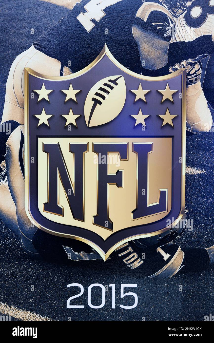 LOS ANGELES, CA - FEBRUARY 08: Detail view of the 2015 NFL logo seen at ...
