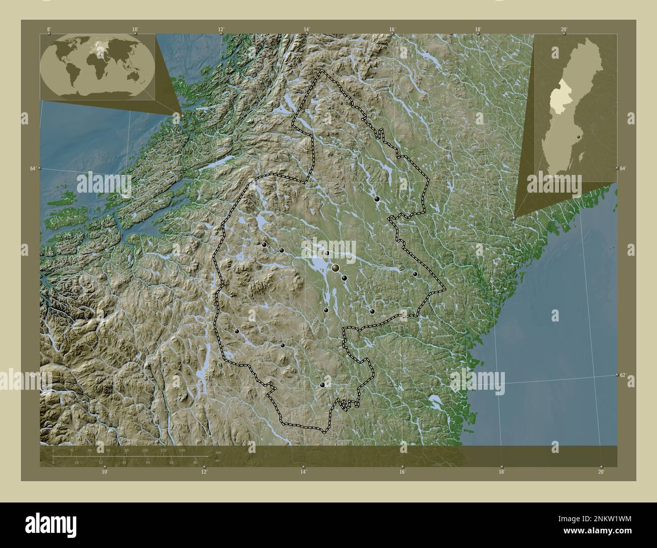 Jamtland, county of Sweden. Elevation map colored in wiki style with ...