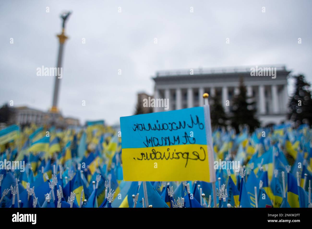 Ukrainian flags placed in memory of those killed during the war near ...