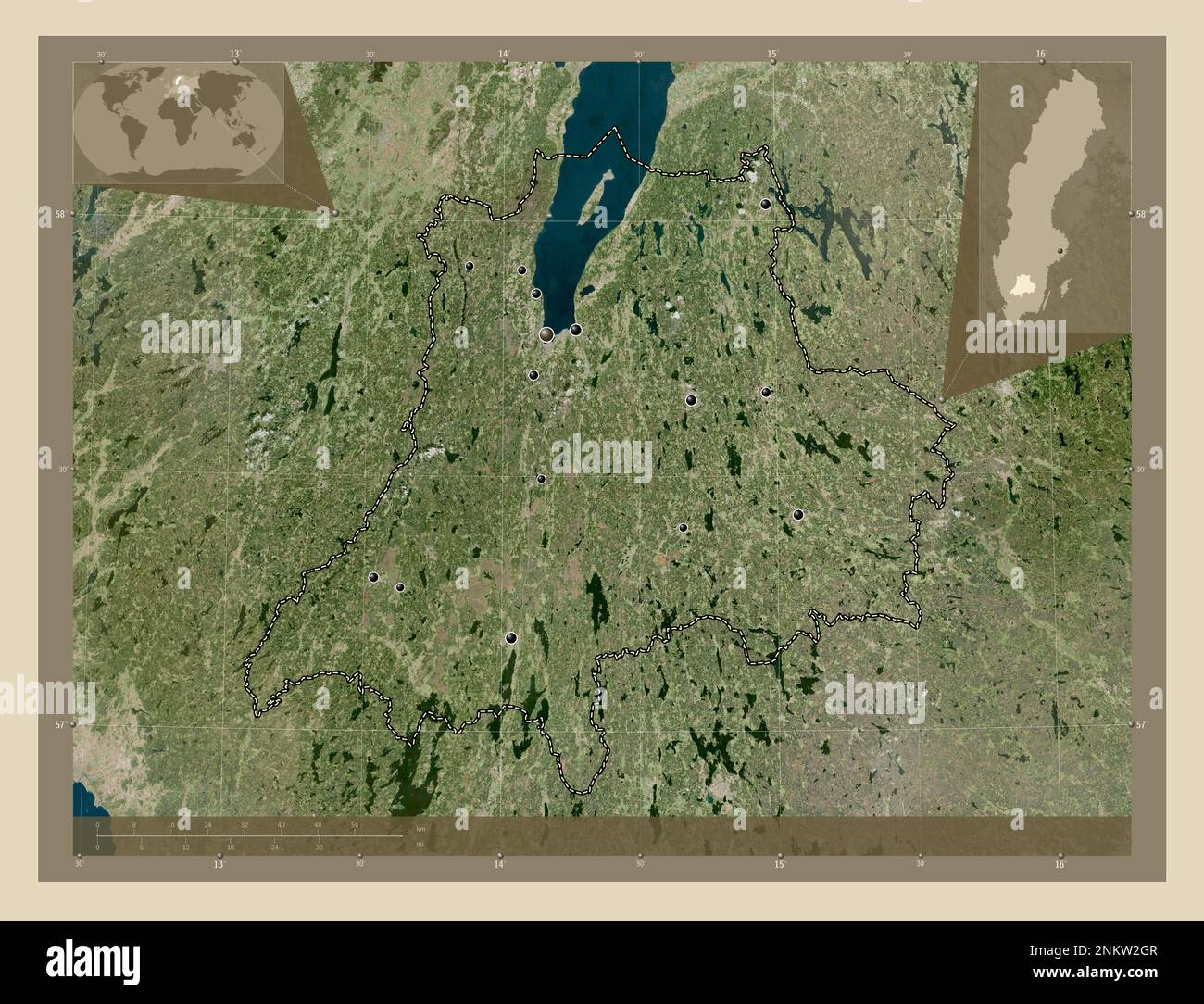 Jonkoping, county of Sweden. High resolution satellite map. Locations ...