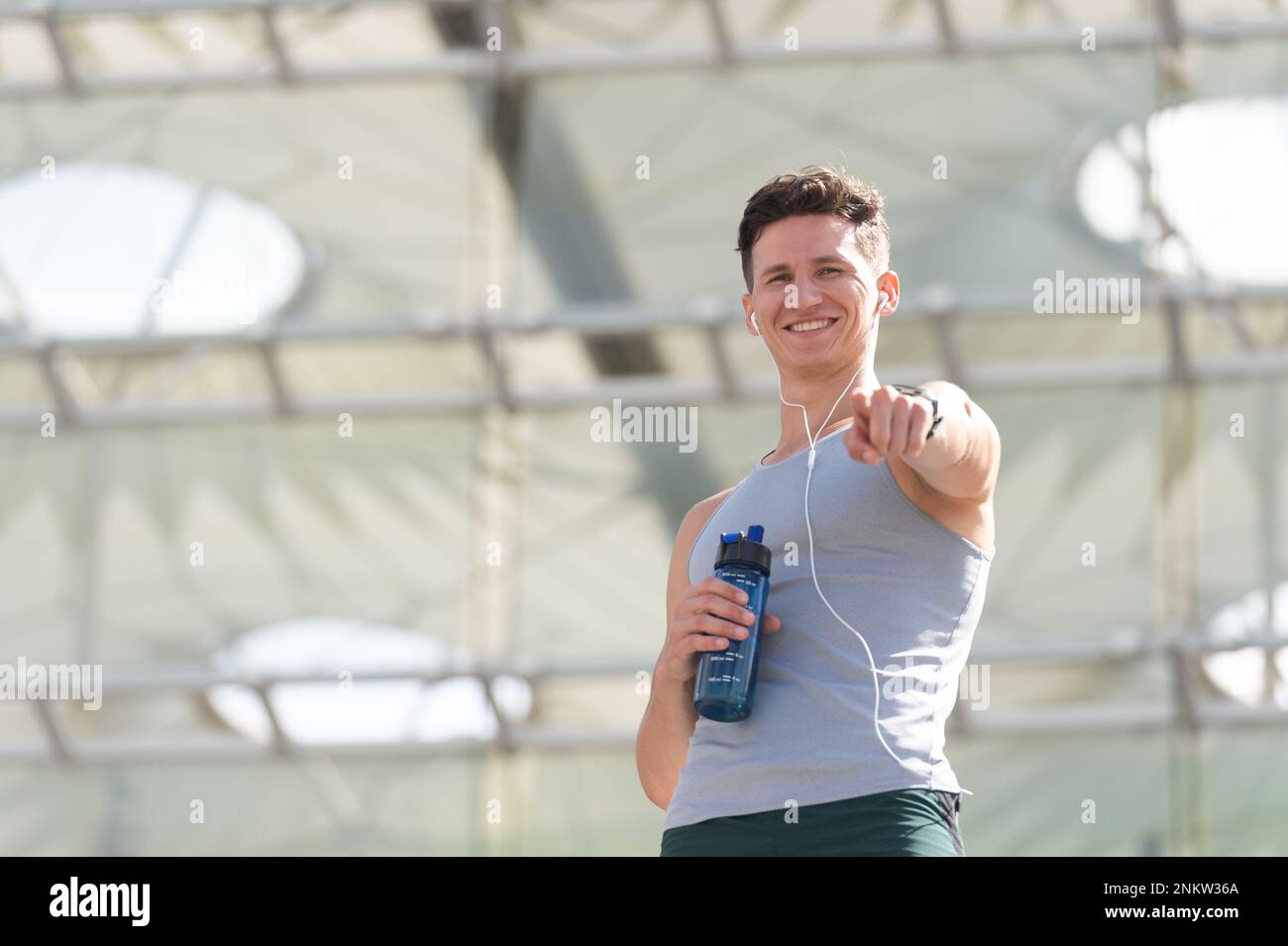 happy sportsman feel thirsty outdoor. sportsman feel thirsty outside ...