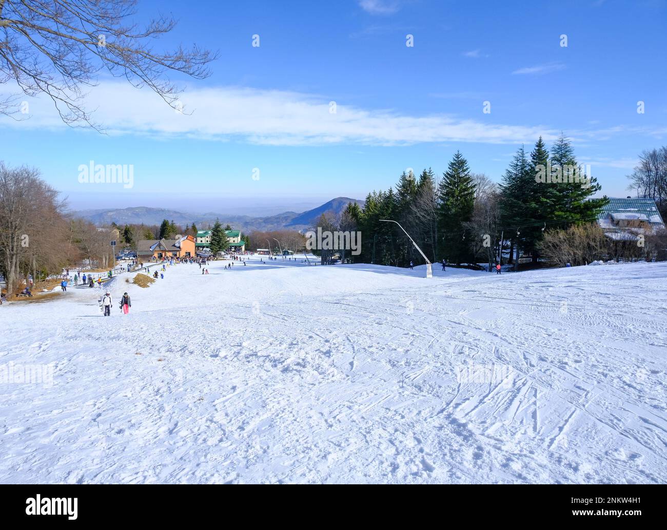 Snowy slope of the Schia. Skiing season. Mountains landscape view Stock ...
