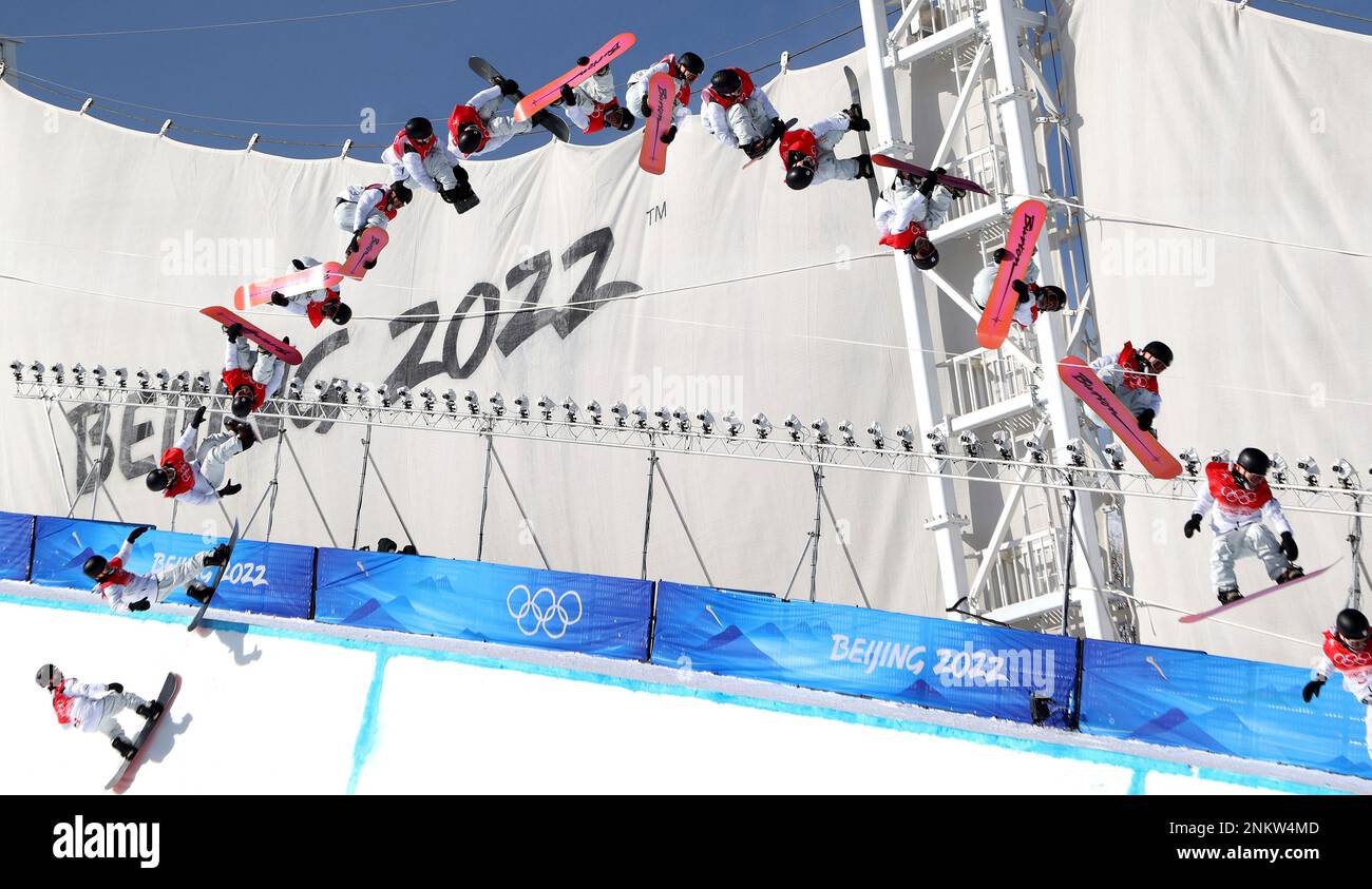 A sequence photo shows Japan's HIRANO Ayumu performing the first ever ...