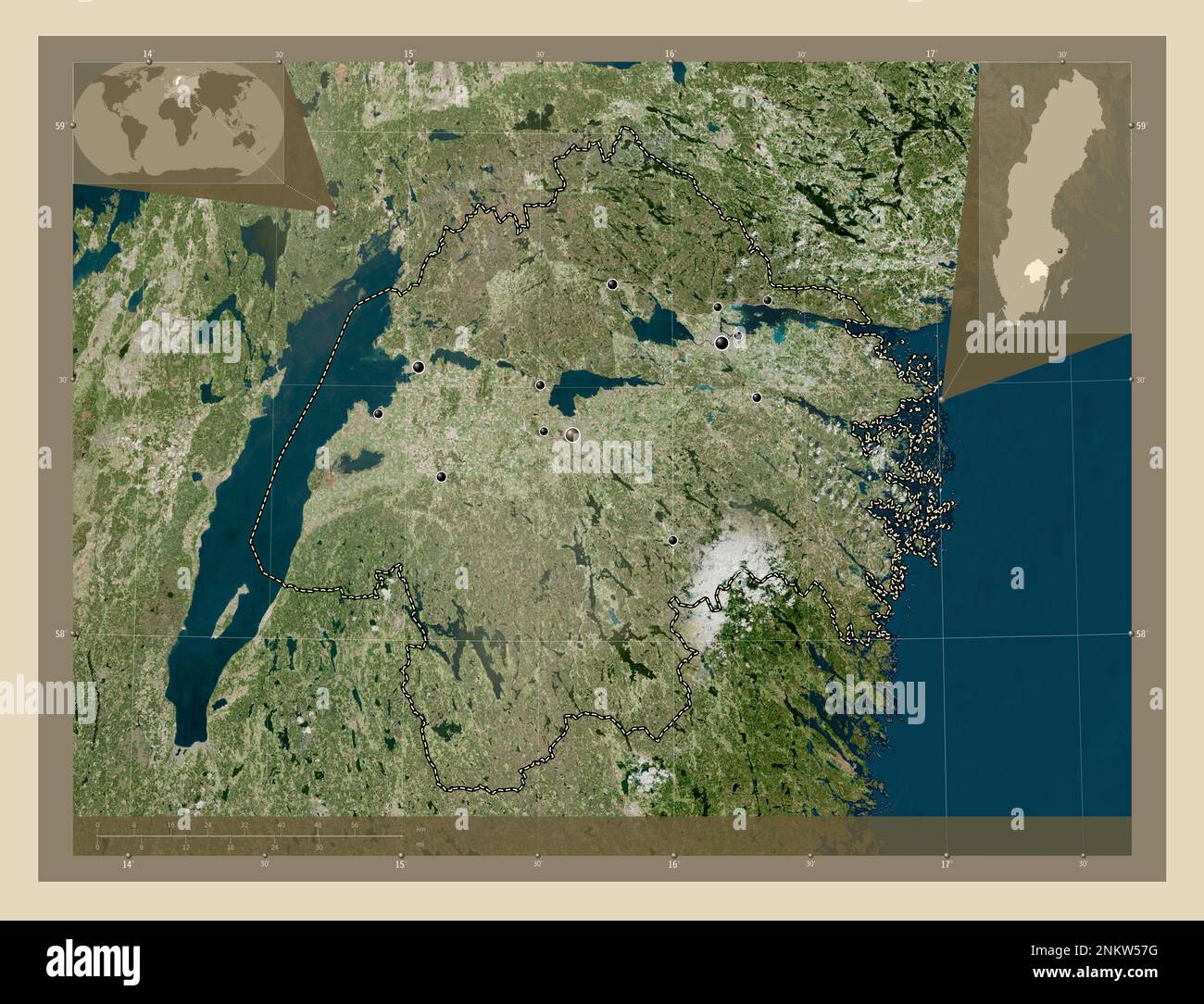 Ostergotland, county of Sweden. High resolution satellite map ...