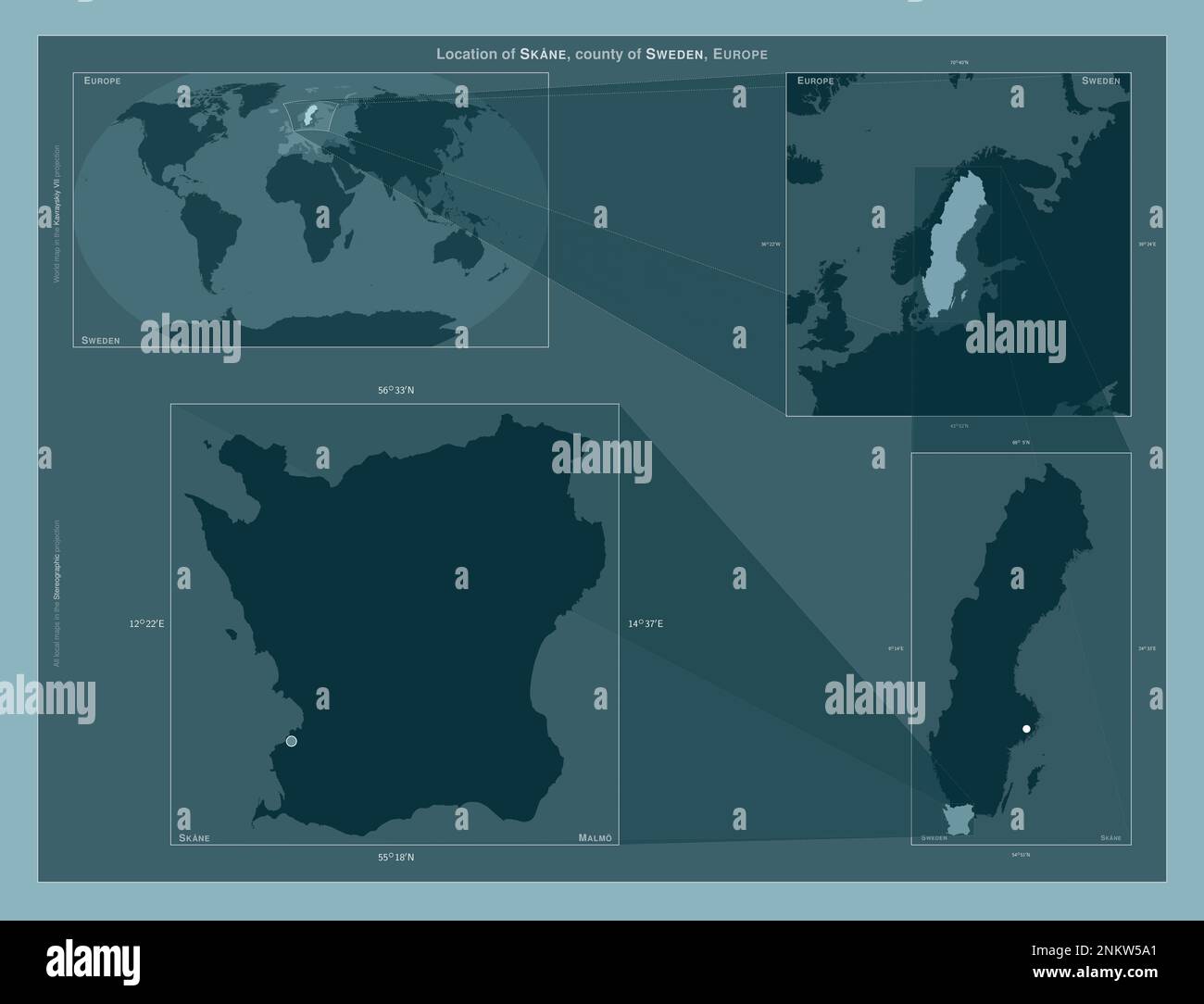 Skane, county of Sweden. Diagram showing the location of the region on ...