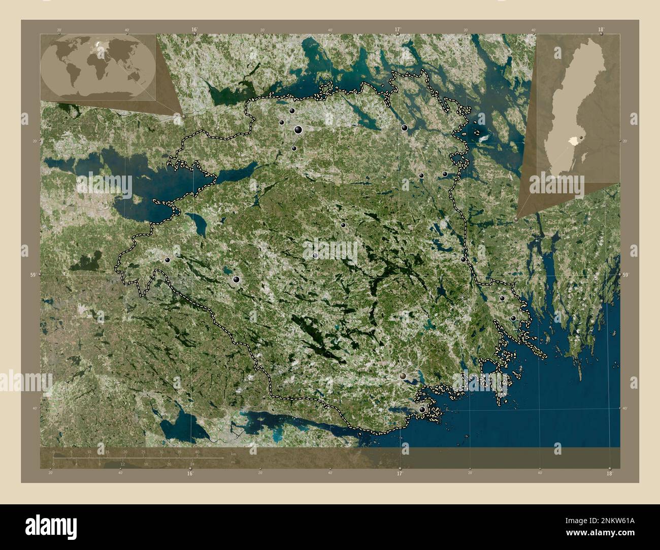 Sodermanland, county of Sweden. High resolution satellite map ...