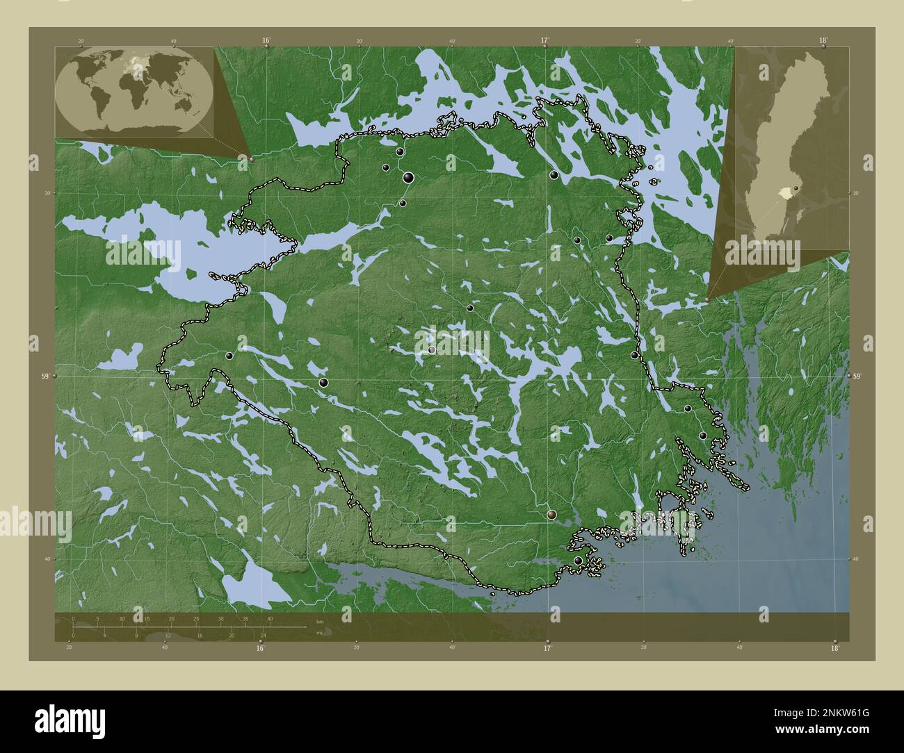 Sodermanland, county of Sweden. Elevation map colored in wiki style ...