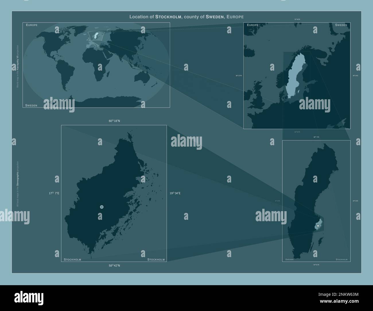 Stockholm, county of Sweden. Diagram showing the location of the region ...