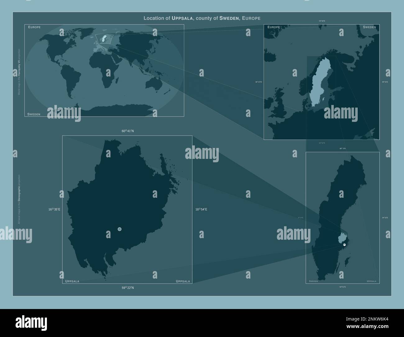Uppsala, county of Sweden. Diagram showing the location of the region ...