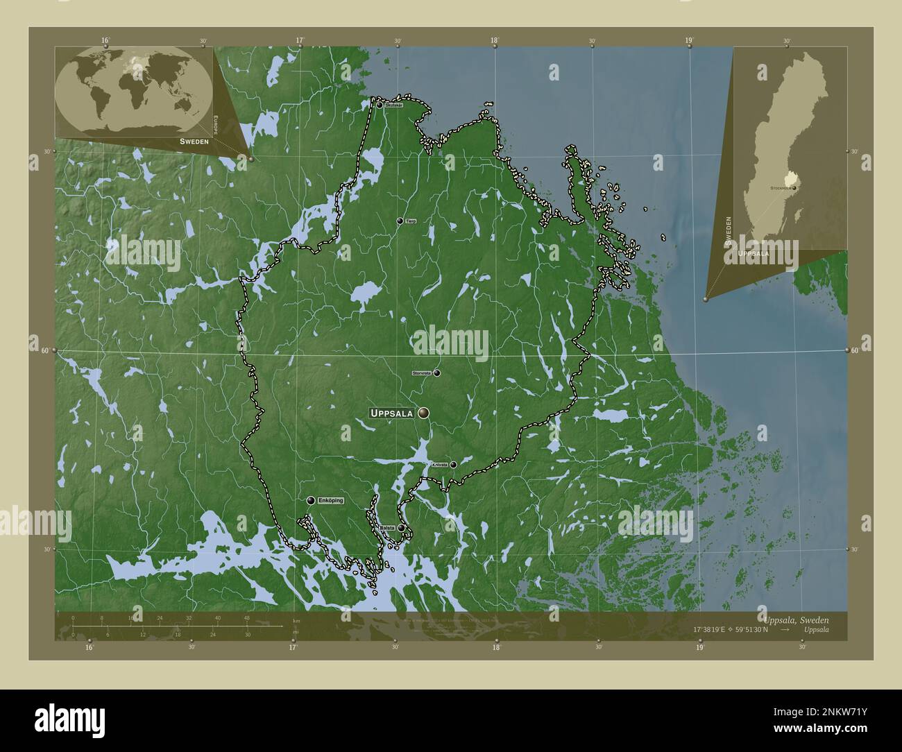 Uppsala, county of Sweden. Elevation map colored in wiki style with ...