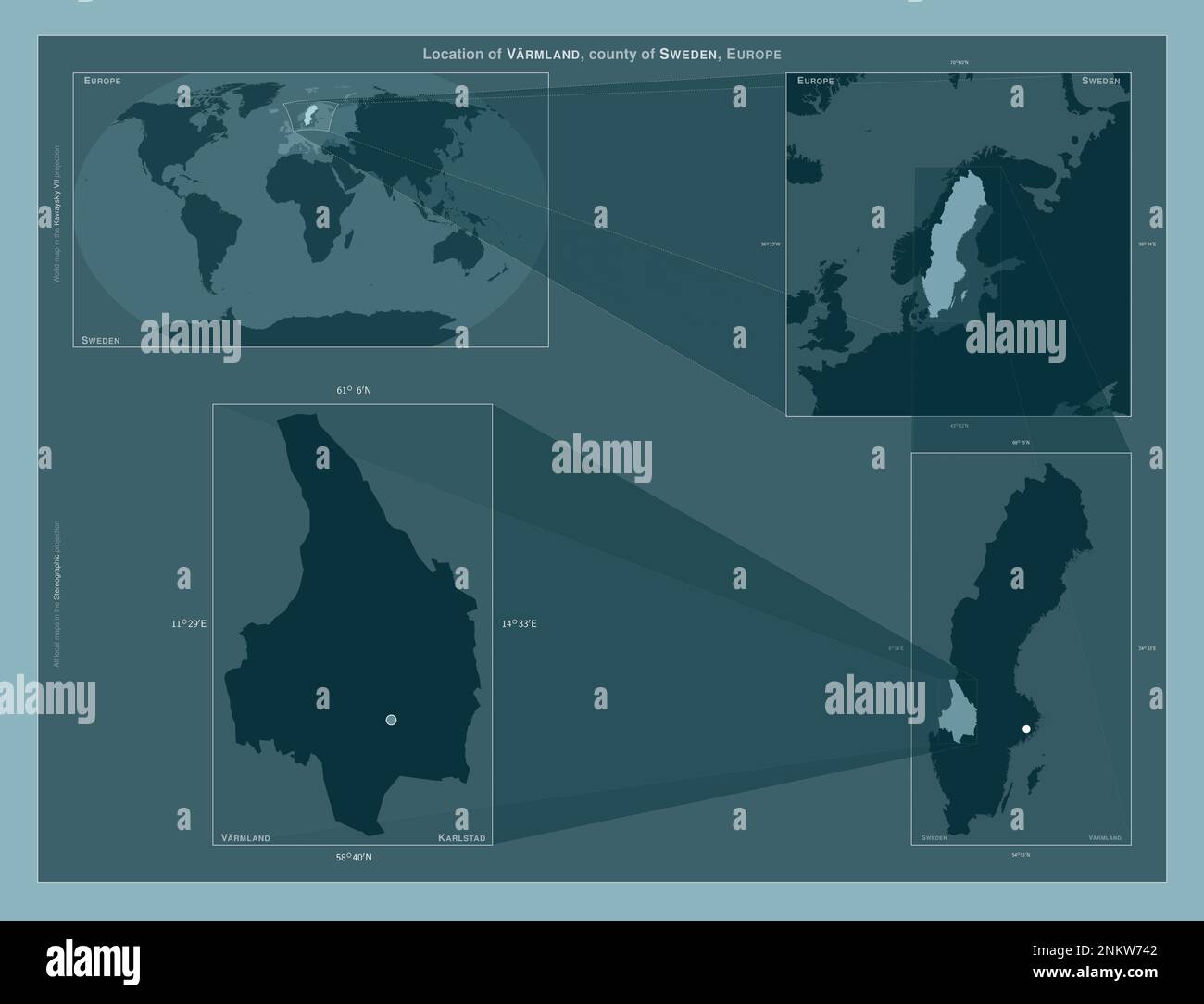 Varmland, county of Sweden. Diagram showing the location of the region ...